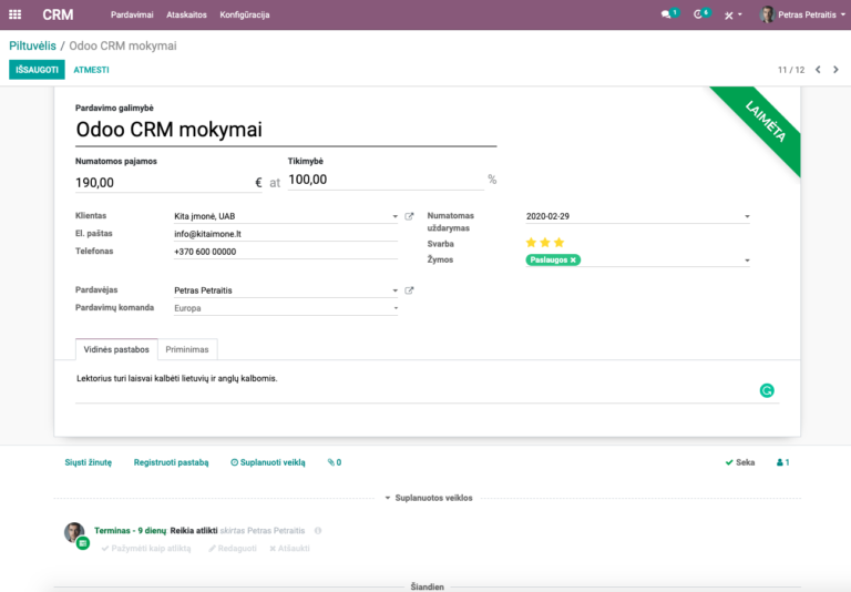 Odoo CRM klientų valdymo sistema - Odoo CRM sistema